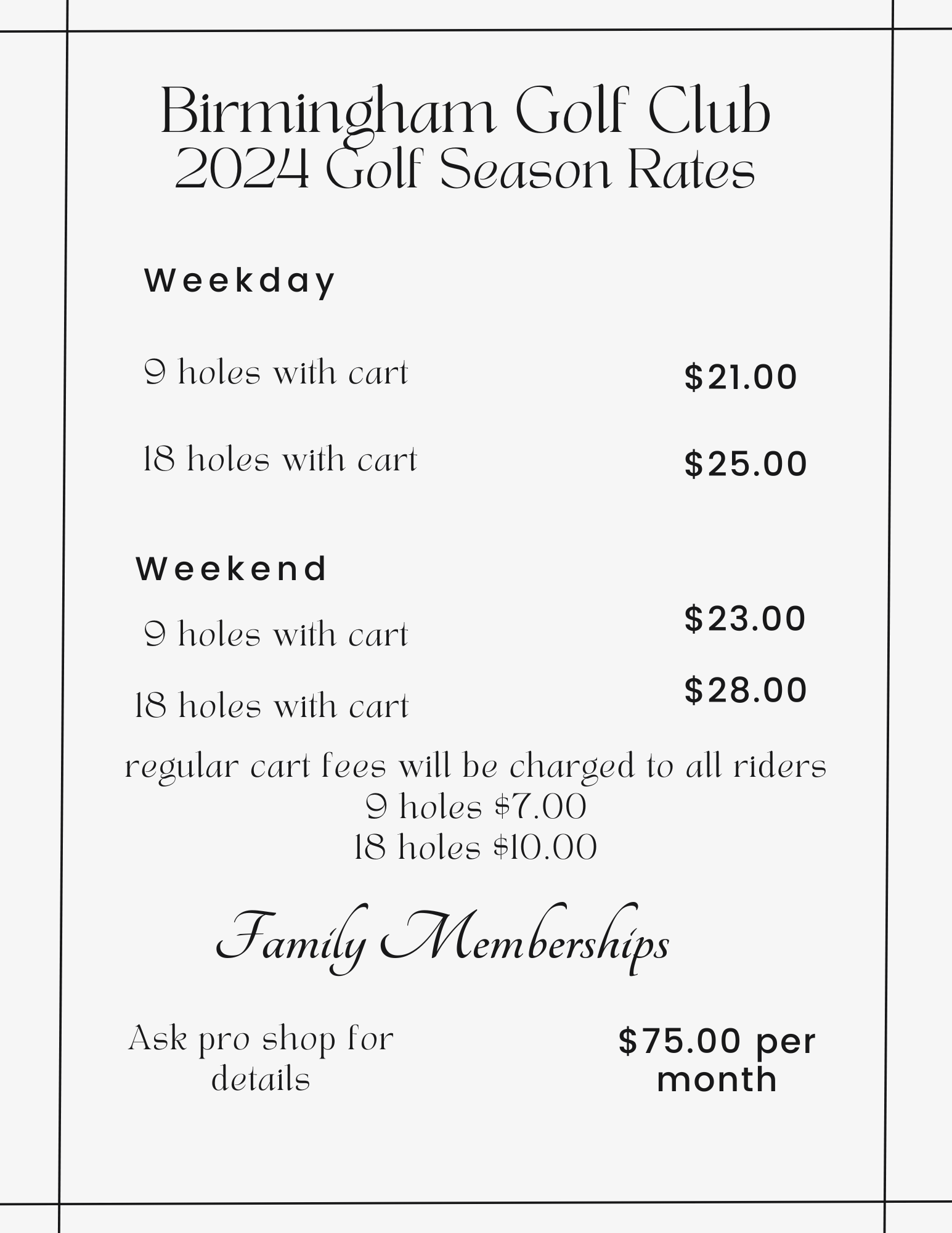 Rates - Birmingham Golf Club